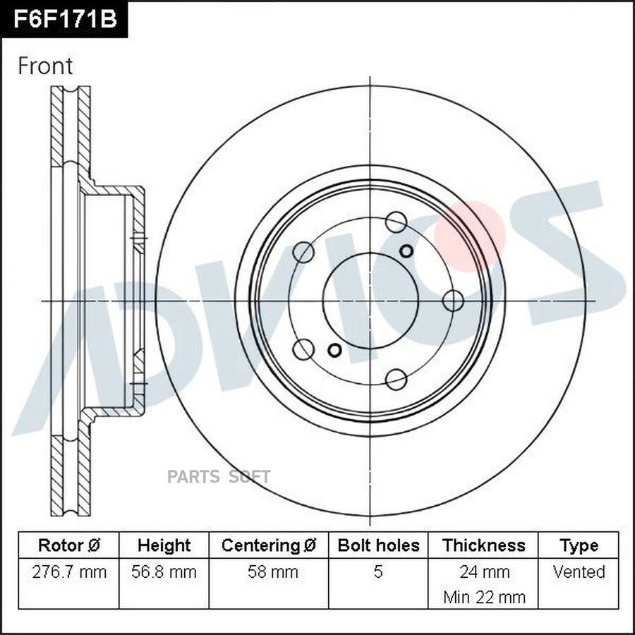 Диск тормозной пер. ADVICS от официального дистрибьютора, ADVICS, артикул F6F171B