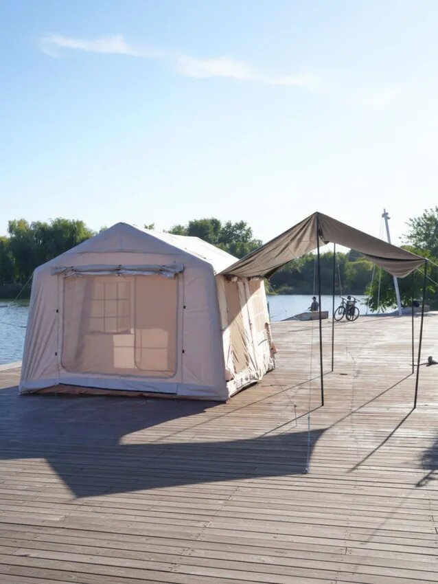 Надувная палатка дом с козырьком бежевая оксфорд 420D