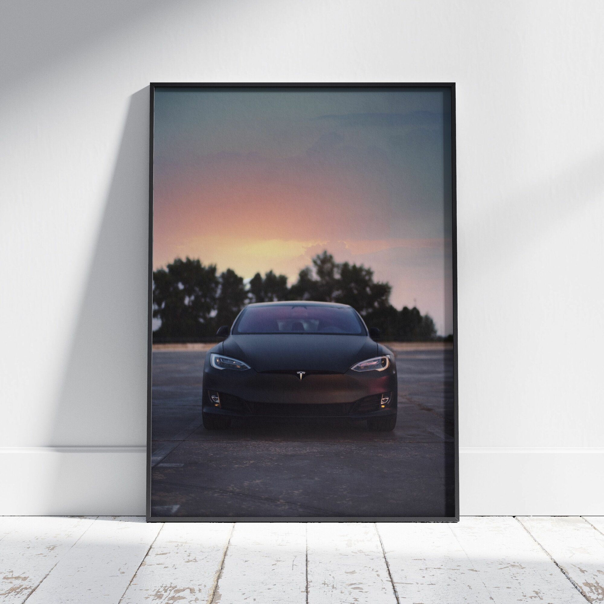 Плакат на стену для интерьера Культовые машины (Tesla Model S 5) - Постер по легендарным и классическим ретро автомобилям формата А4 (21x30 см)