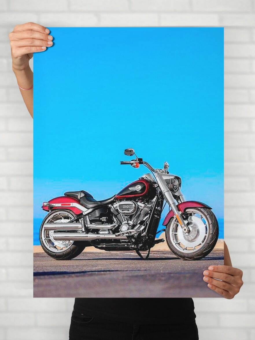 Плакат на стену для интерьера Мотоцикл (Harley davidson fat boy 2) - Постер по мото и байкам формата A2 (42x61 см)