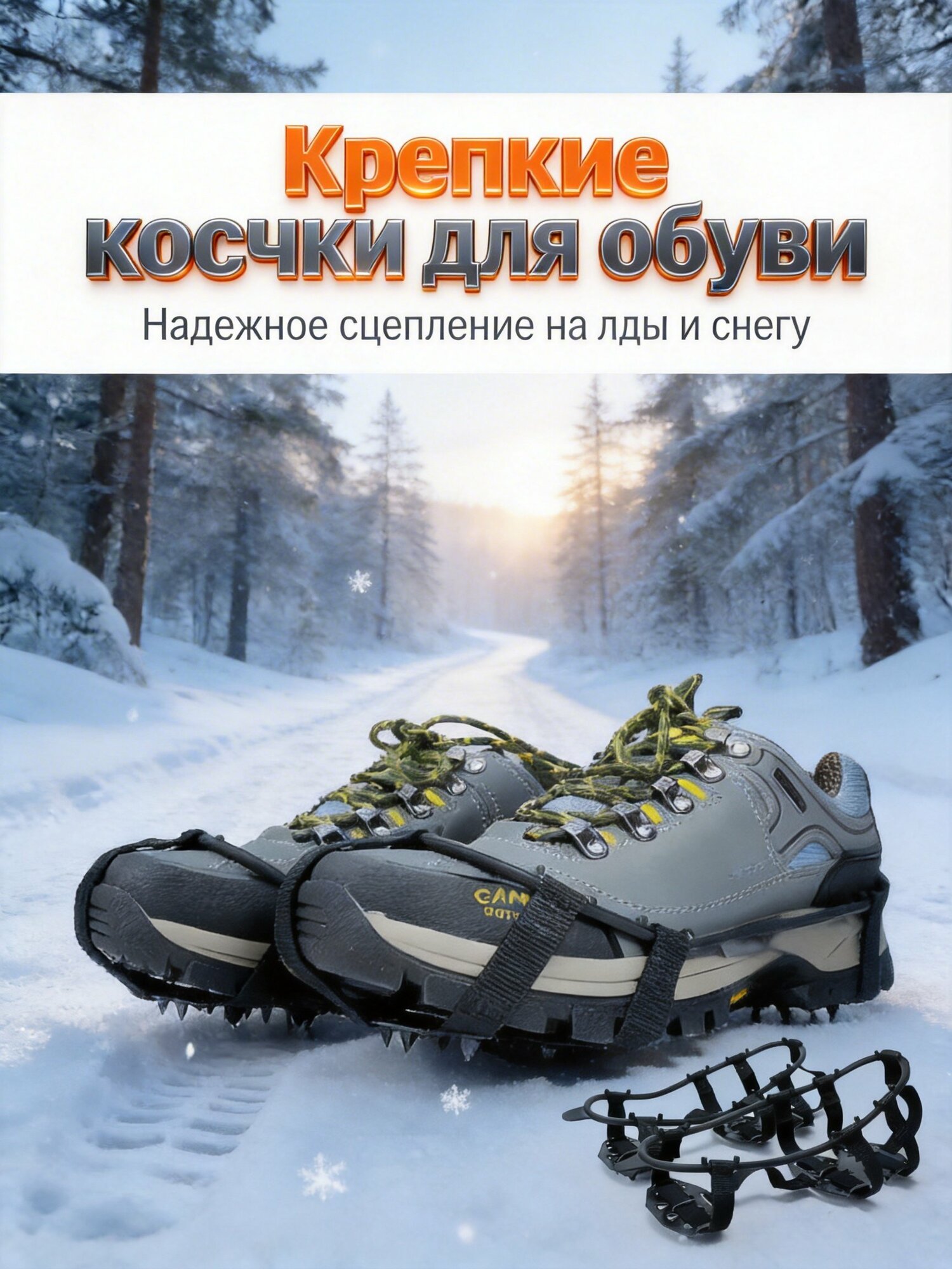 Противоскользящие кошки для обуви, 24 шипа из марганцевой стали черные, универсальная посадка 35-46 для пешего туризма, скалолазания, ходьбы, бега и охоты