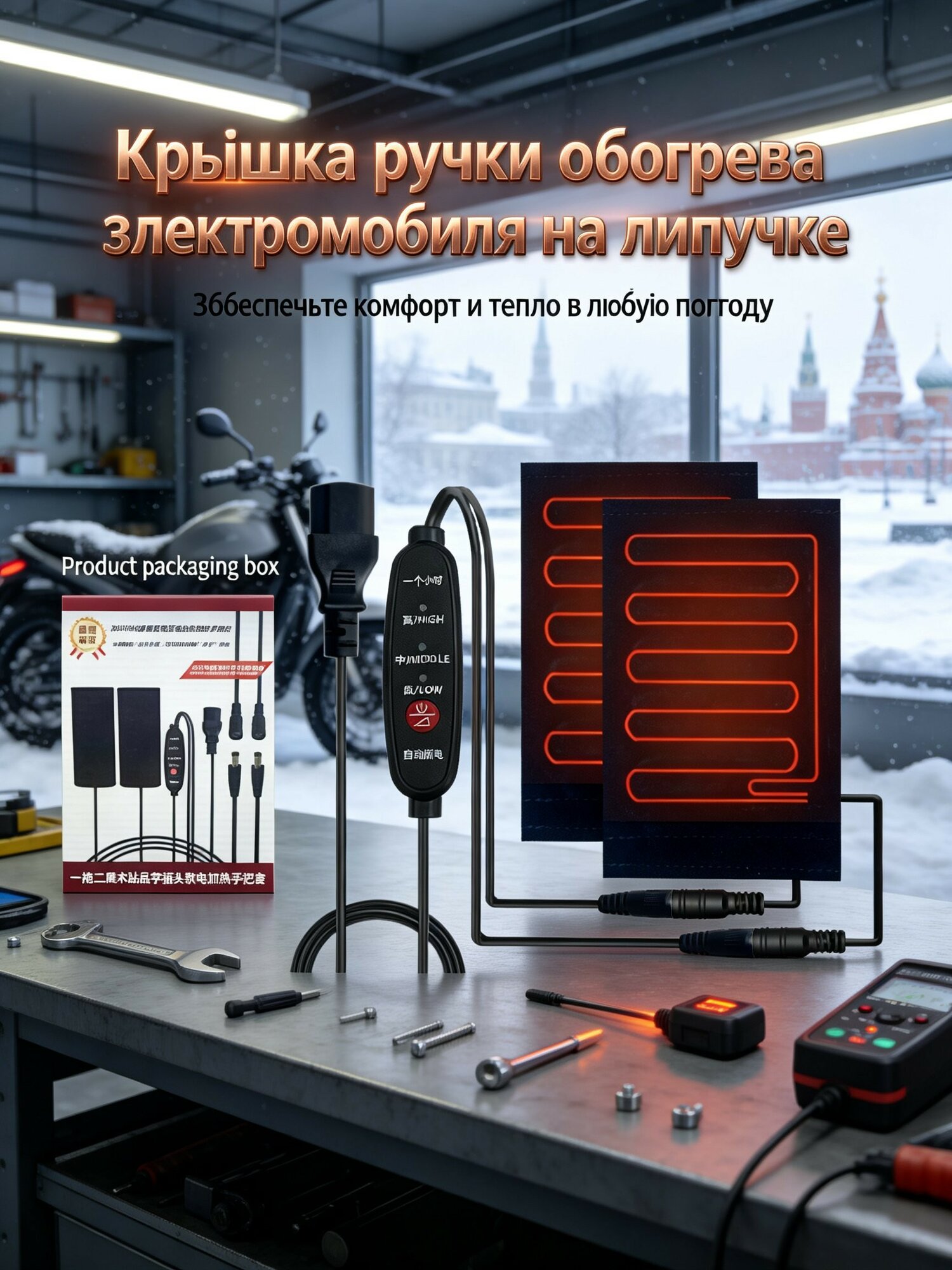Крышка ручки с электрическим подогревом на липучке, подключается к USB или универсальному питанию 36-96В для велосипеда и мотоцикла