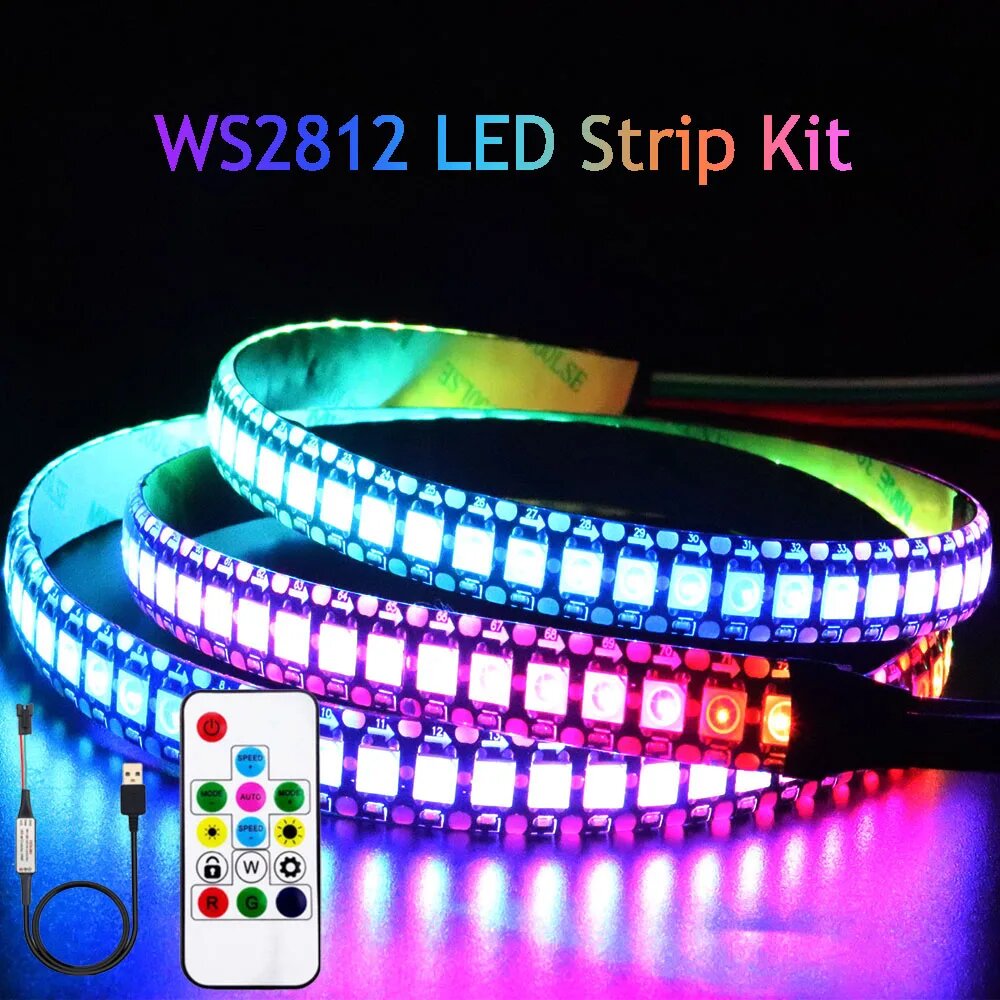 RGB светодиодная лента WS2812B, 1M, Black PCB, IP65