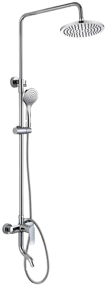 Душевая стойка Bravat Emeralda F6337371CP-A-RUS со смесителем, хром, глянцевая, душевая система с тропическим душем, с изливом, с лейкой, латунная, рычаг сбоку