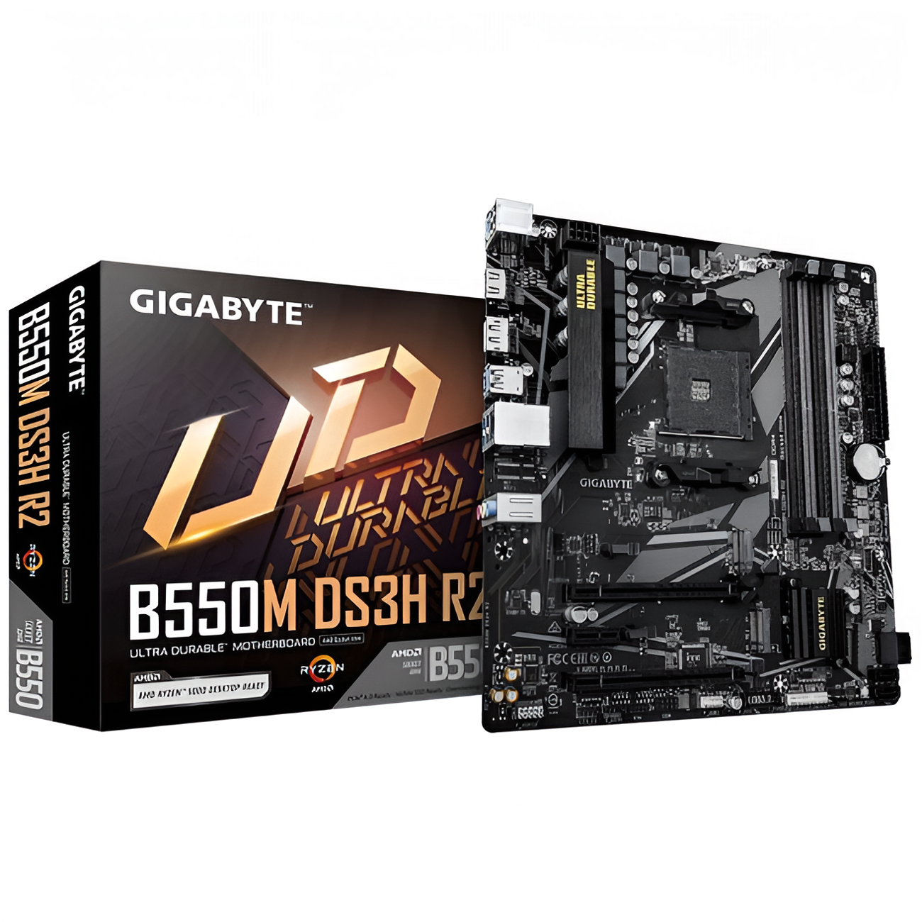 Материнская плата GIGABYTE B550M DS3H R2 (Socket AM4/AMD B550/4xDDR4/2xPCI-Ex16/2xM.2/SB7.1/GLAN/DisplayPort/HDMI/mATX)