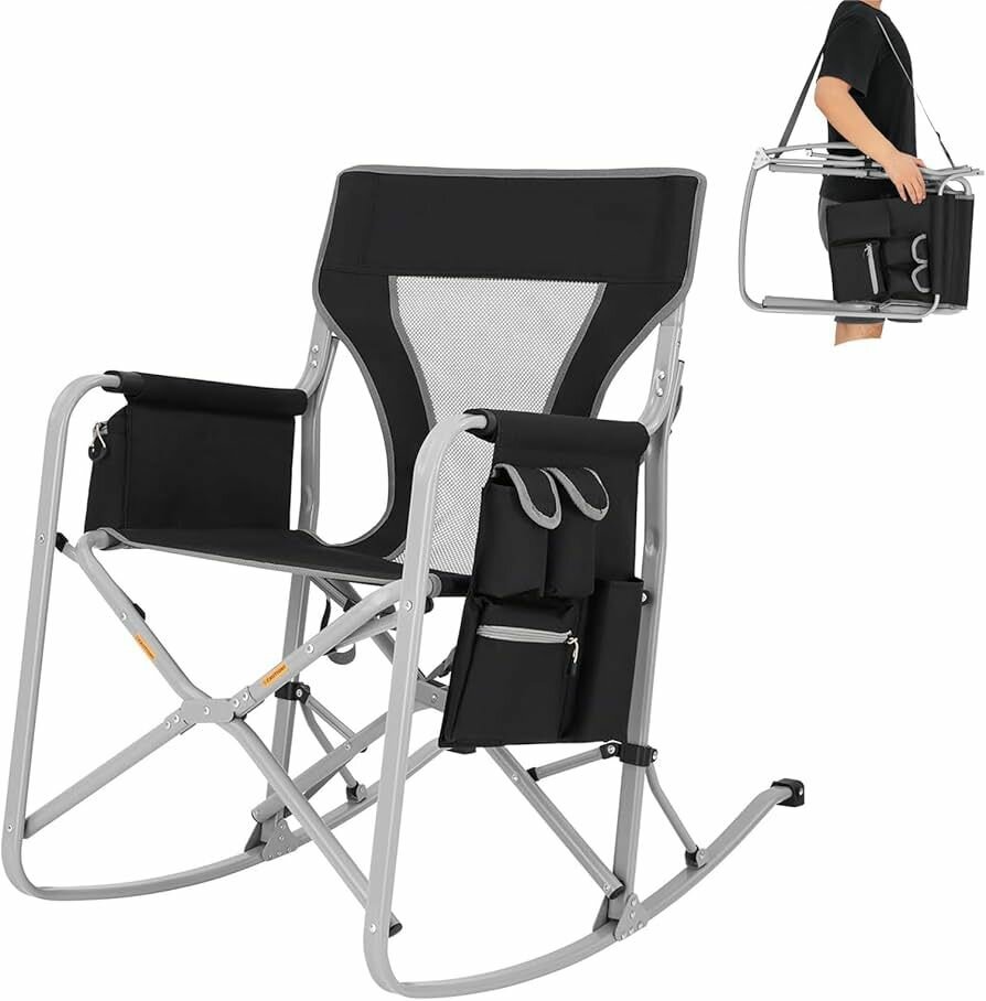 Стул складной туристический 9C2202 ROCKING DIRECTOR CHAIR, сталь, черный/серый, кресло-качалка
