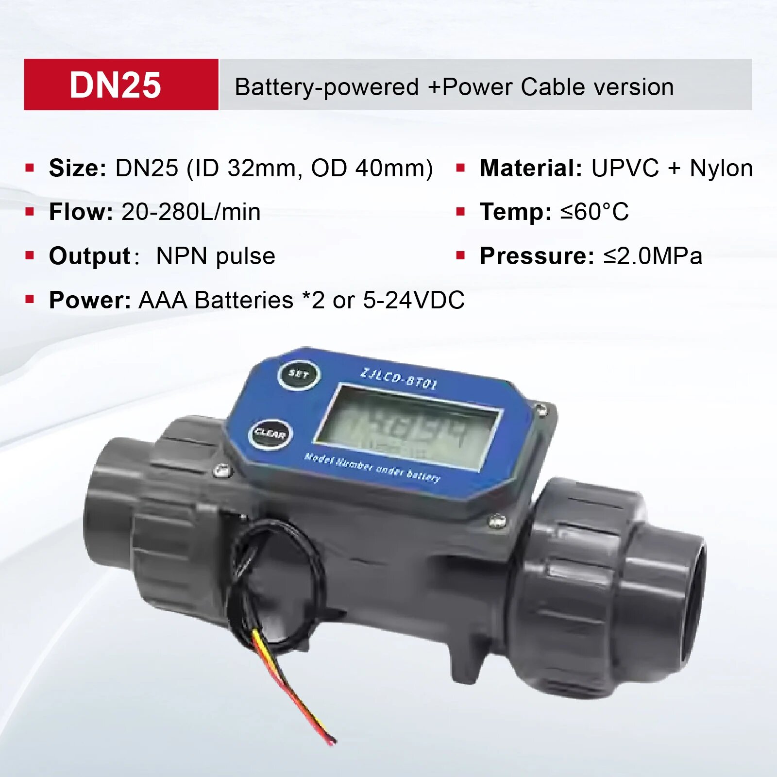 Измеритель расхода воды ZJPVC DN15-DN80