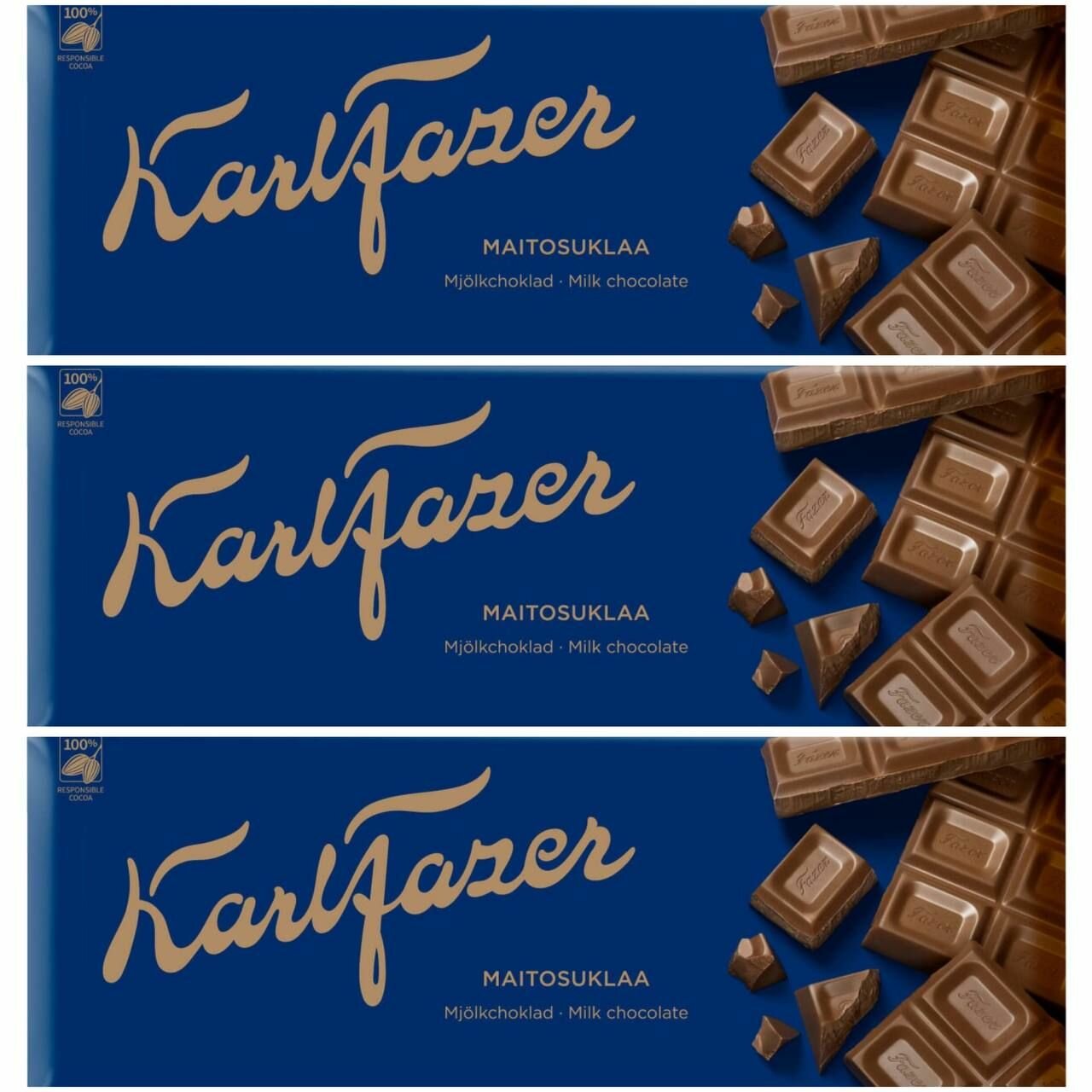 Karl Fazer Maitosuklaa Молочный шоколад, 3 плитки по 180 г (Финляндия)