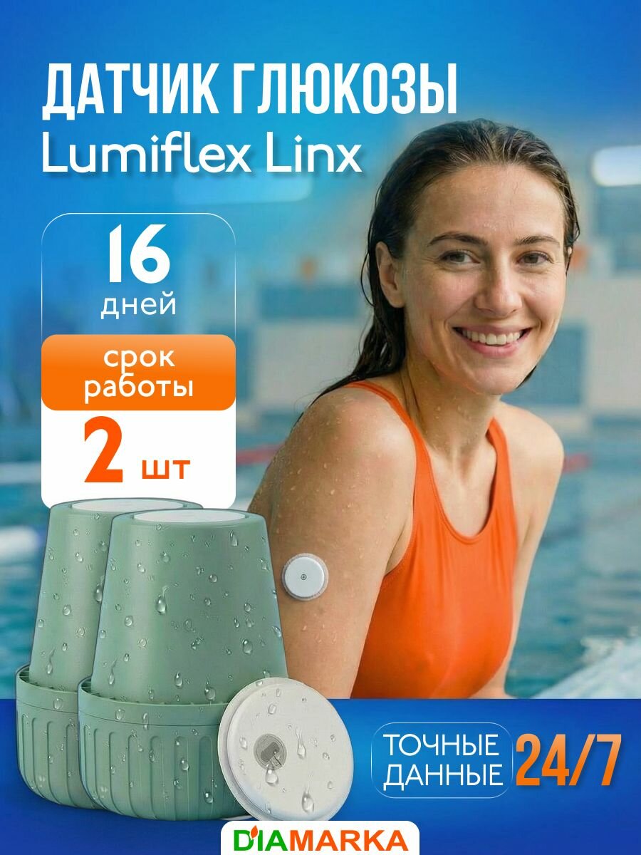 Датчики глюкозы Lumiflex Linx (Люмифлекс Линкс), сенсоры для измерения сахара в крови без прокола пальца, 16 дней, 2 шт.