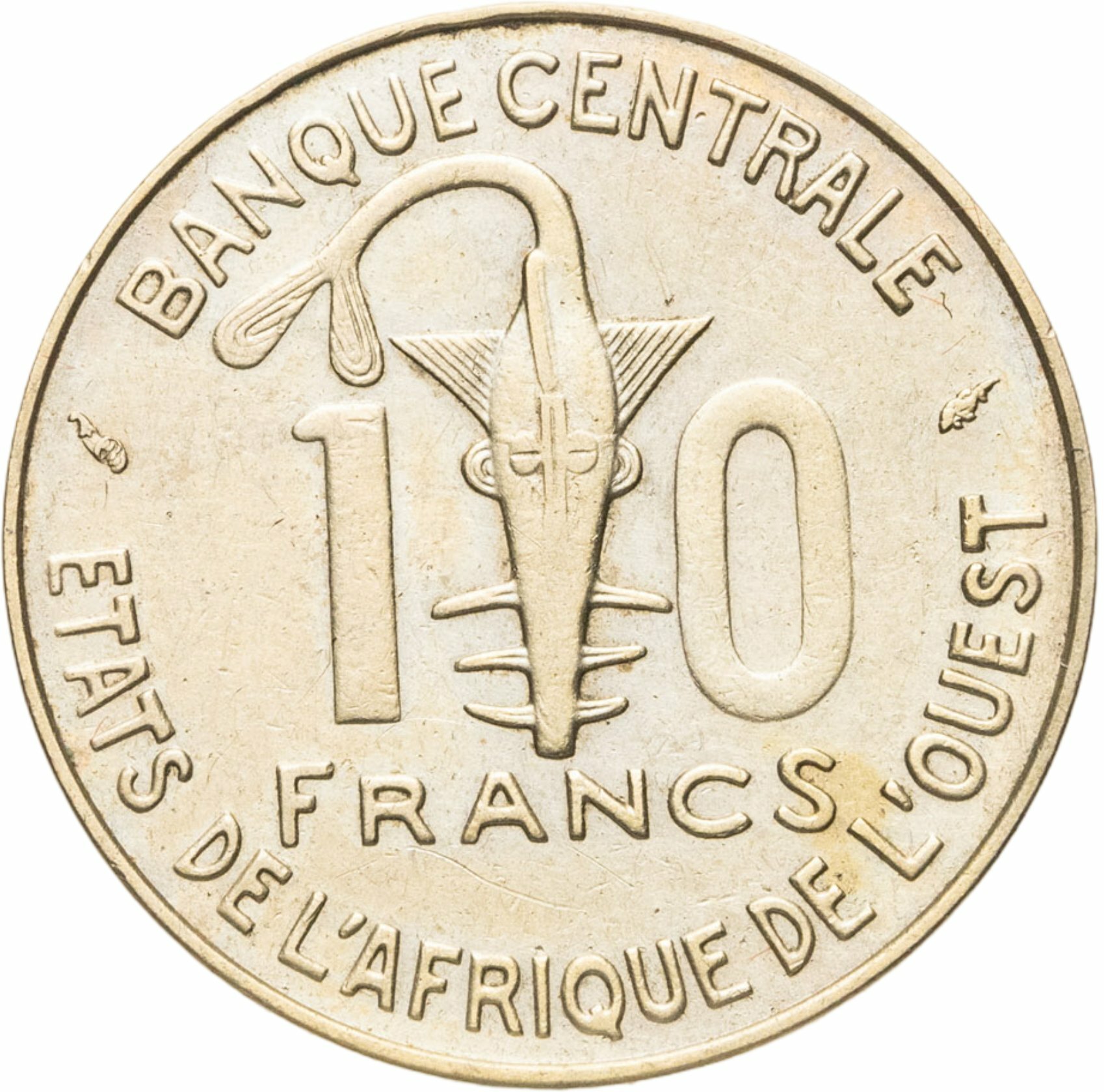 Западная Африка BCEAO 10 франков francs 1987, Латунь, в сохранности VF