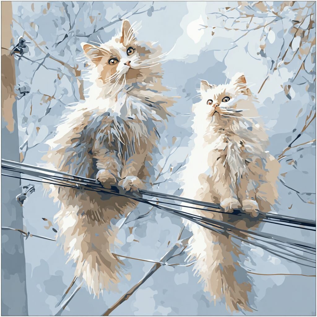 Картина по номерам, 40 x 40, пушистые белые котики