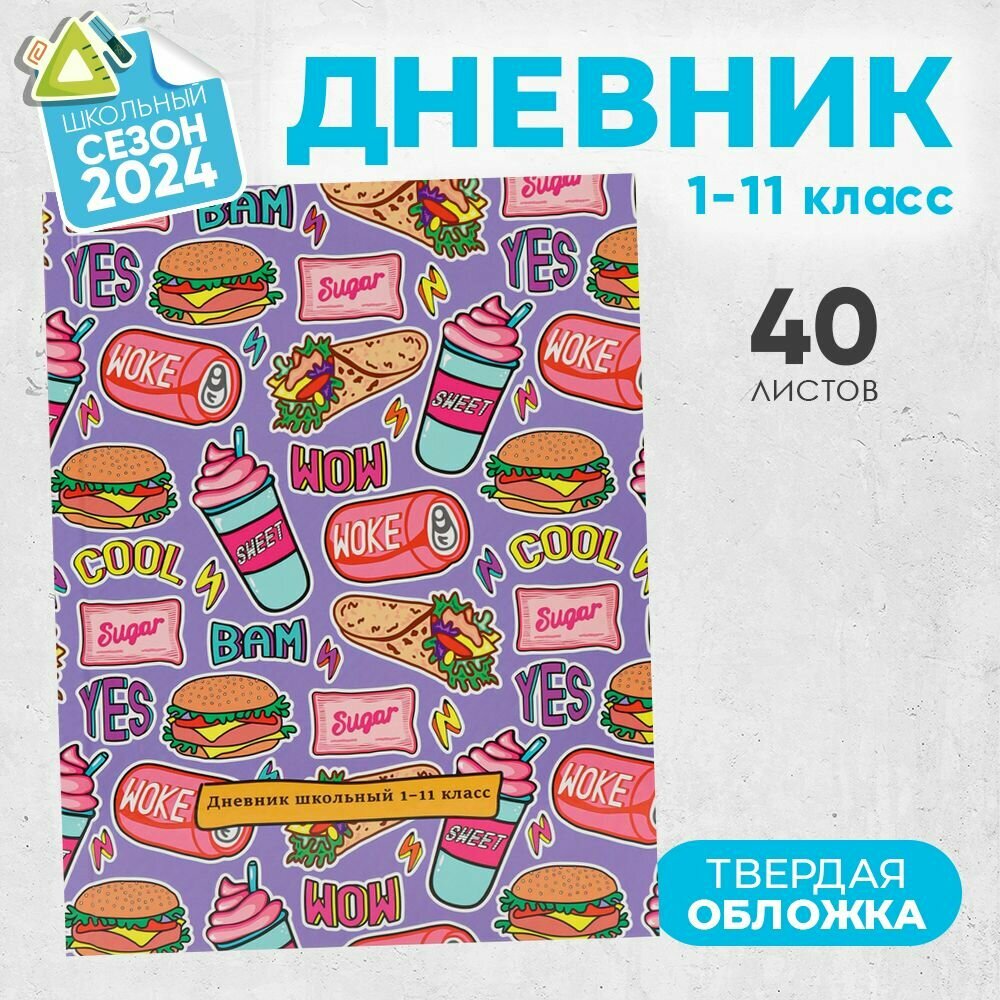 Дневник школьный 1-11 класс 40 листов "Классика стритфуда" твёрдый переплет