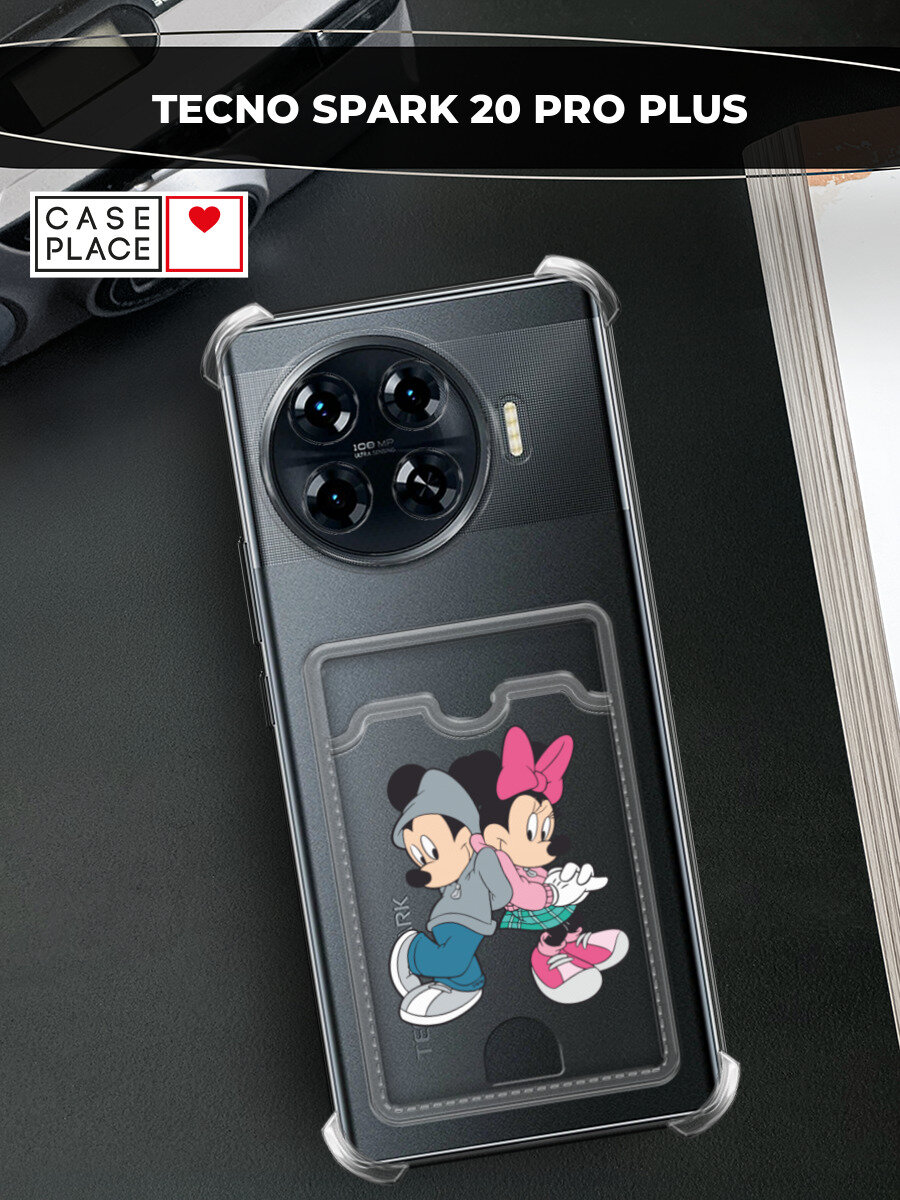 Чехол на Tecno Spark 20 Pro Plus (Текно Спарк 20 Про Плюс) с картой и принтом Микки Маус и Минни Маус