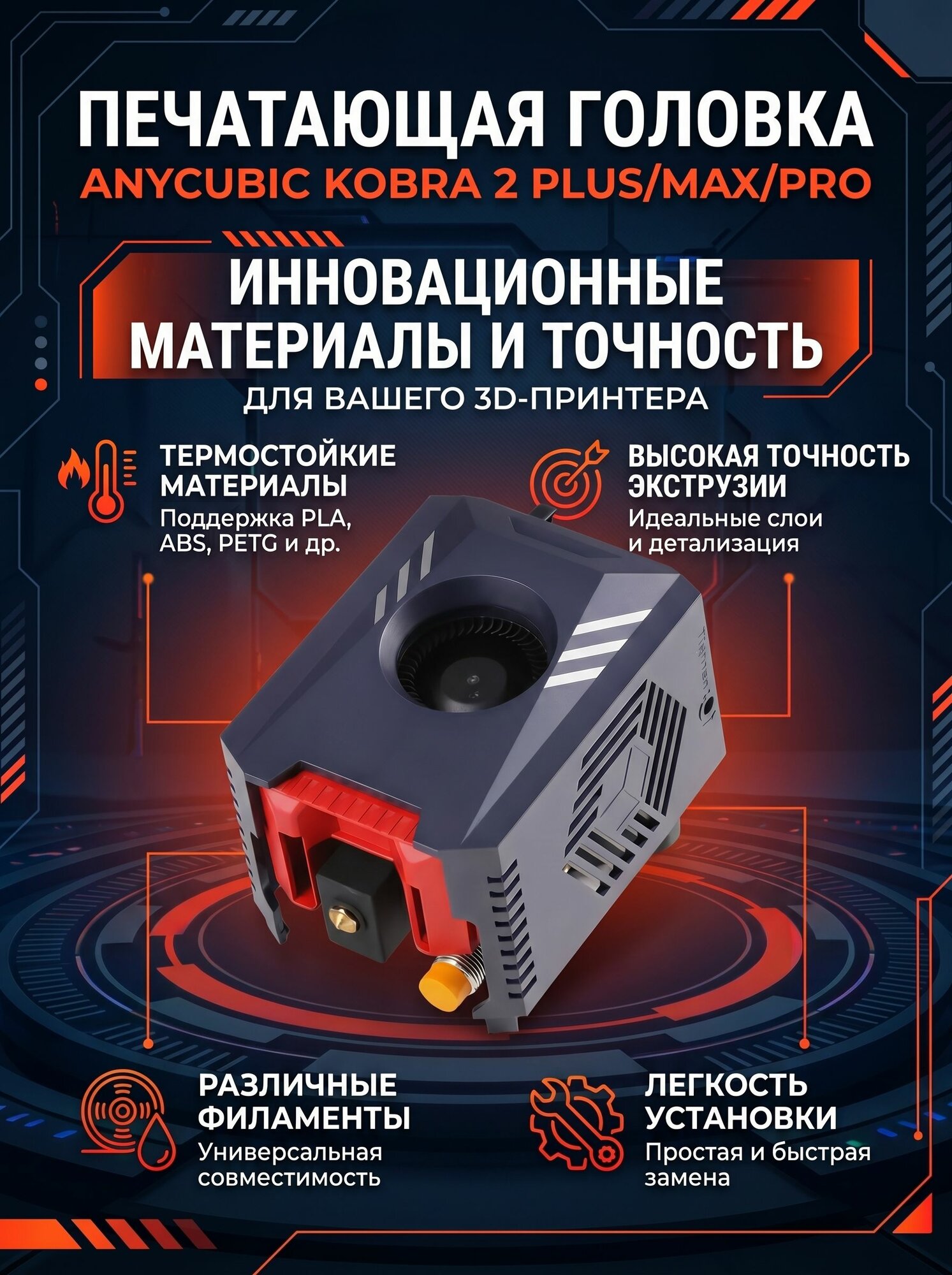 Печатающая головка Hotend для 3D-принтера ANYCUBIC Kobra 2 Plus/2 Max/2 Pro