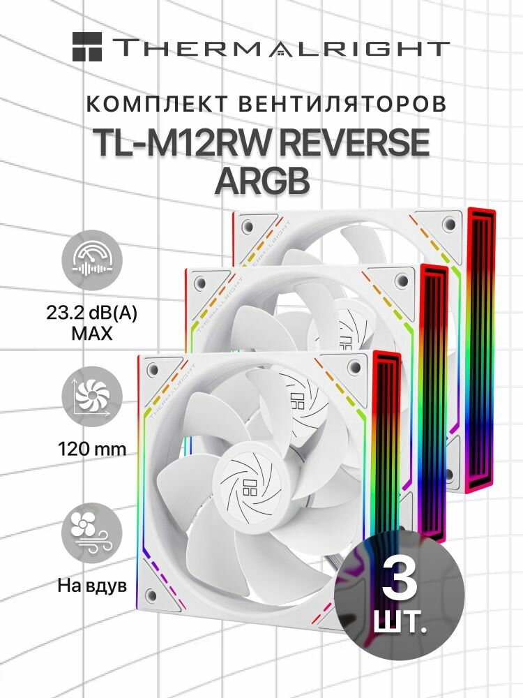 Комплект вентиляторов для корпуса 3 шт. Thermalright TL-M12RW / Reverse / ARGB / 120mm PWM / TRTLM12RW