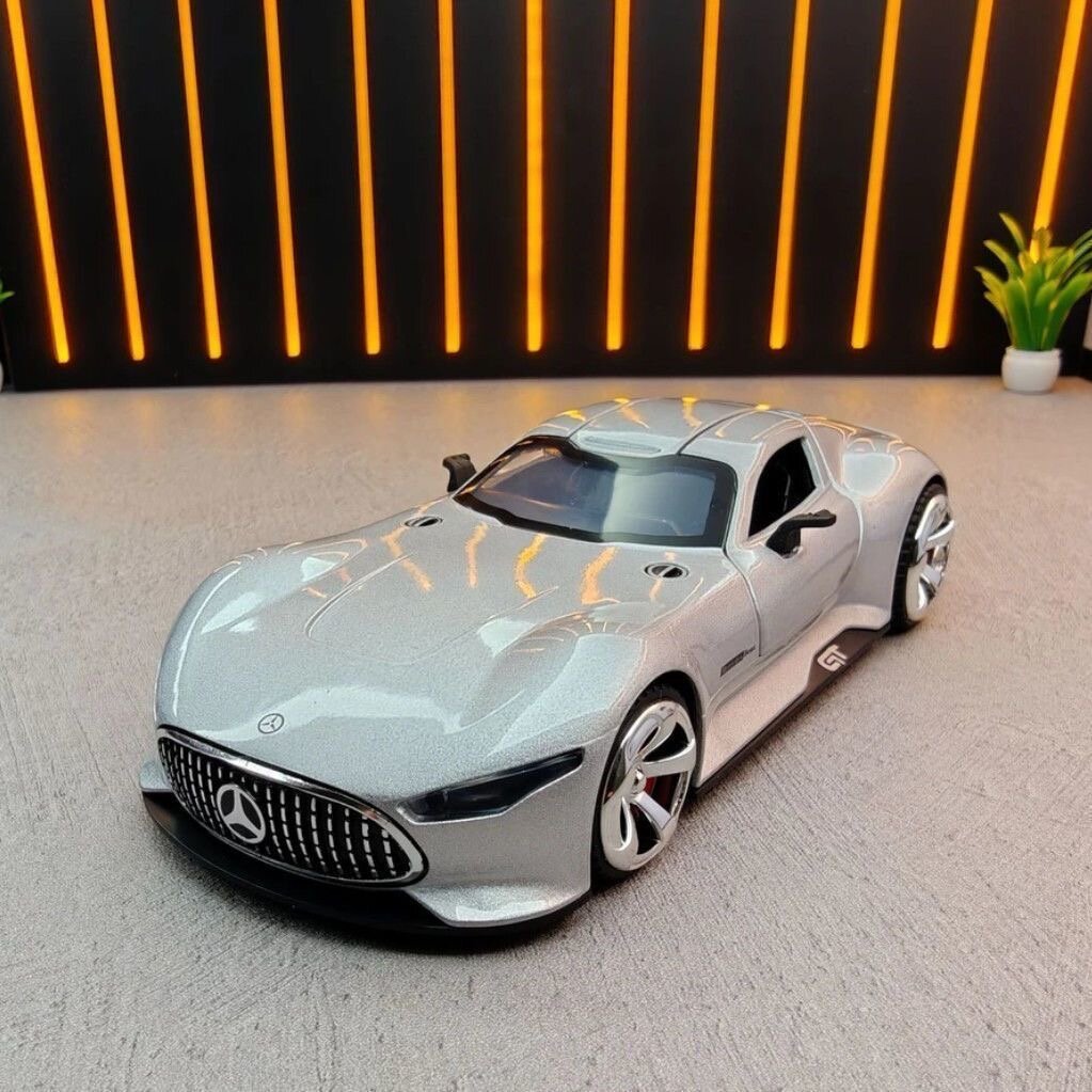 Модель Mercedes-AMG GT 1:32 из сплава — LED антикрыло, открываются двери, подарок