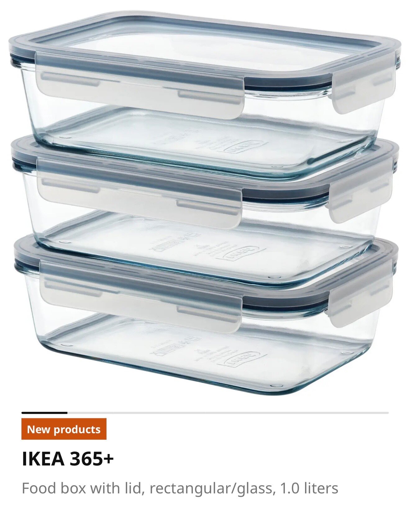 Жаропрочные контейнеры IKEA 365+, набор 3 шт, с крышкой, стеклянные, 1,0 литр