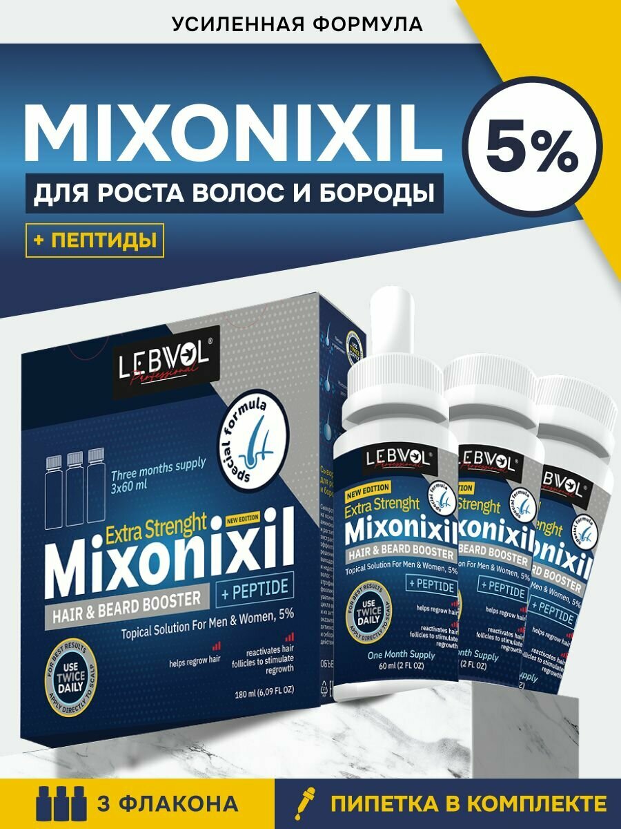 Mixonixil 5% Средство для роста бороды волос и усов / Сыворотка против облысения у мужчин / Лосьон от выпадения волос