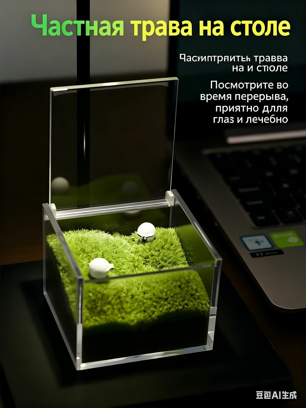 Моховой флорариум "Оплата за траву", 6 6 3 см, с распылителем и овечками