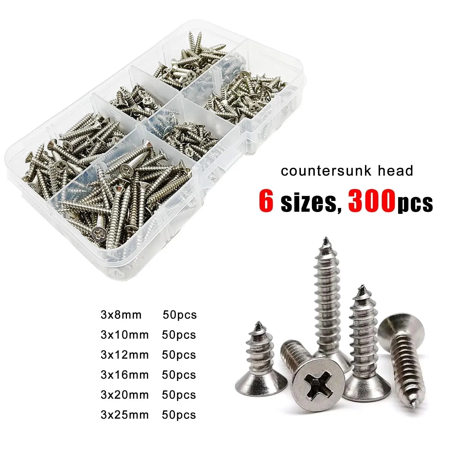 Набор винтов M3 из нержавеющей стали, Countersunk head, 300 шт