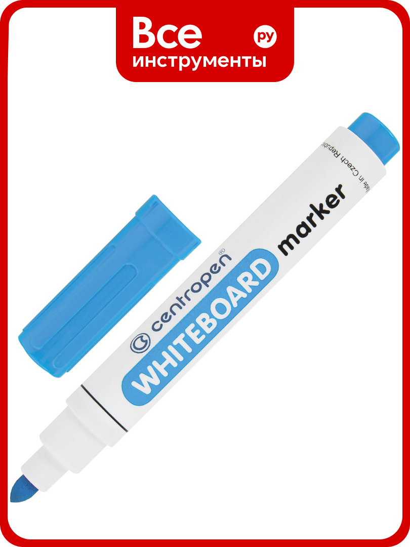 Маркер стираемый для белой доски офисмаг голубой CENTROPEN "Dry-Wipe", круглый наконечник, 2,5 мм, 8559, 5 8559 0167 152018