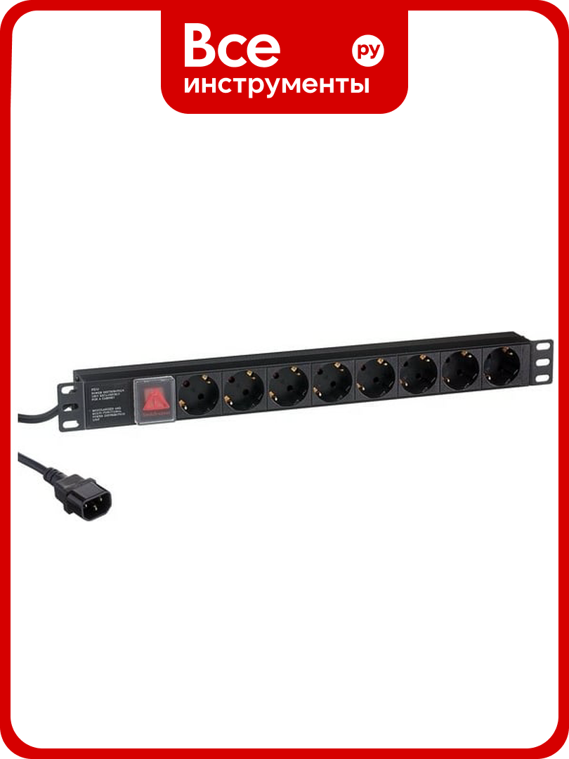 Блок розеток ExeGate ServerPro PDU-19H806 Al-8S-C14-3CU-SW 19 1U алюминий 8Schuko кабель