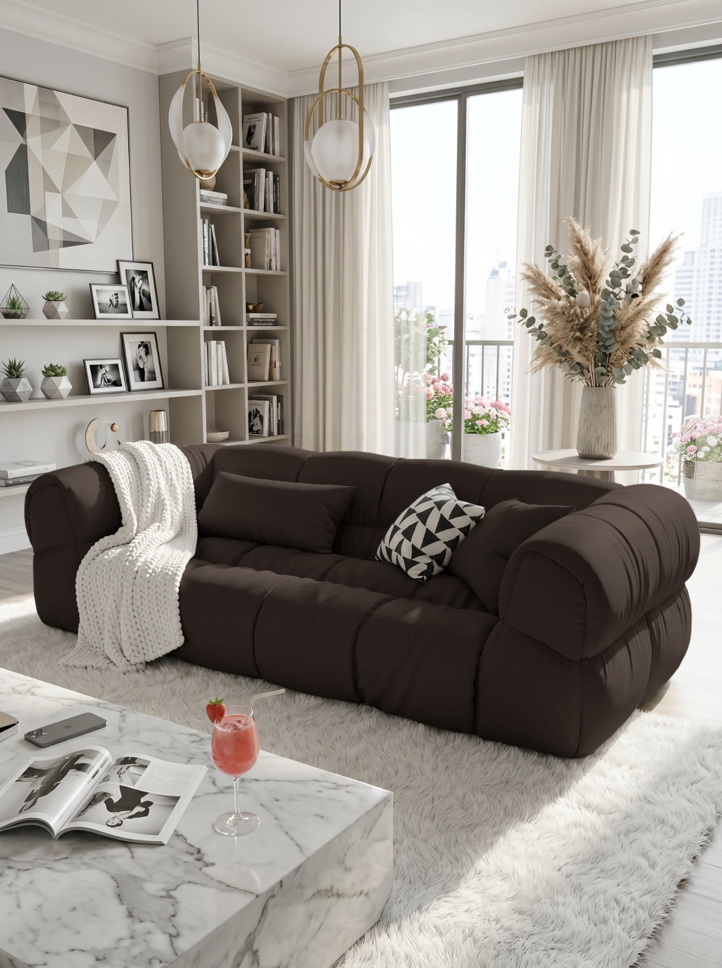 Диван Шелби Velutto 24 NOW 239x105x72 см, коричневый Велютто, нераскладной Фиеста