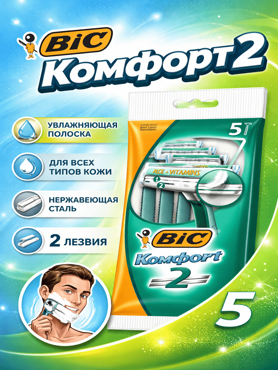 Бритва одноразовая мужская BIC Комфорт 2, 5шт