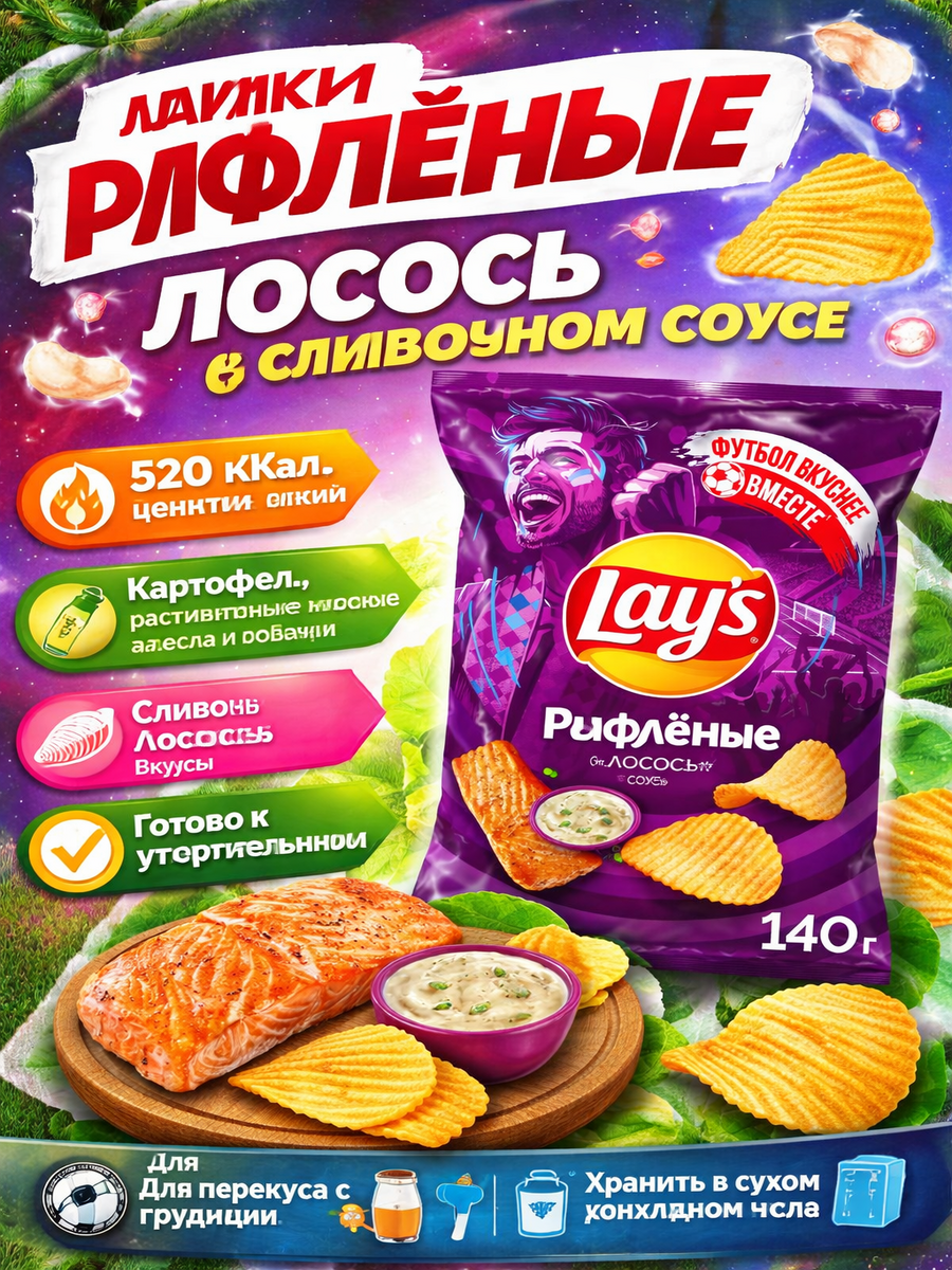 Чипсы Lay's рифленые Лосось в сливочном соусе, 140г