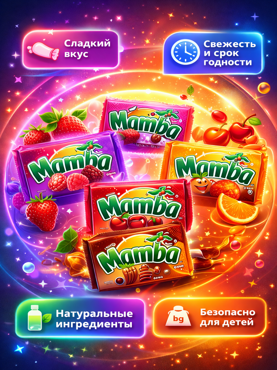 Конфеты жевательные MAMBA, 26,5г x 5 упаковок