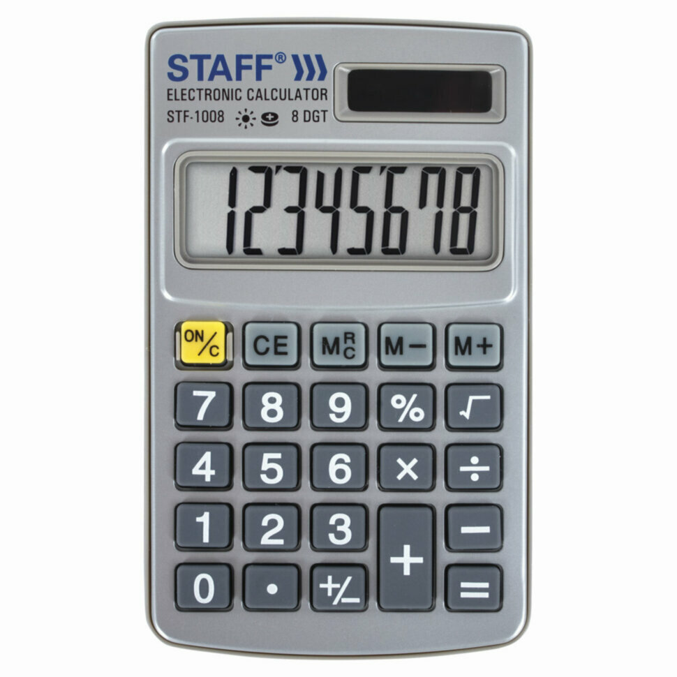 Калькулятор карманный металлический STAFF STF-1008 (103х62 мм), 8 разрядов, двойное питание, 250115, 250115