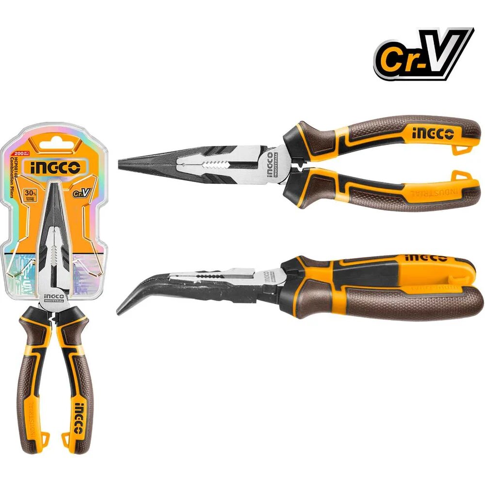 Тонкогубцы INGCO INDUSTRIAL изогнутые, 200 мм HHBNP28201, перекусывания проволоки
