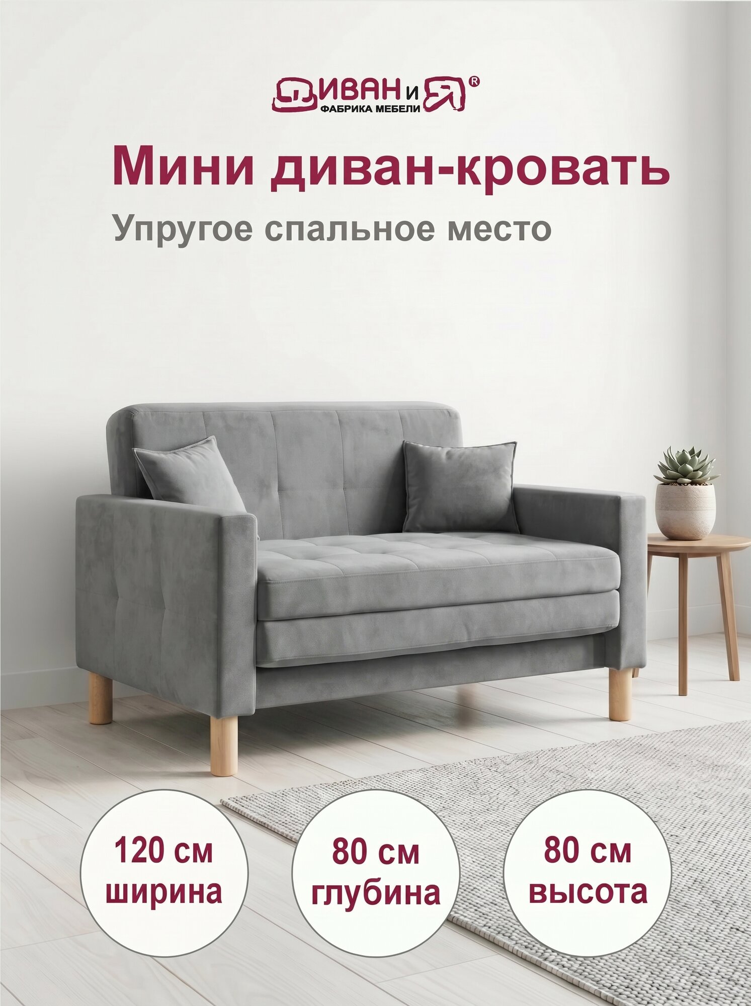 Диван-кровать Этро , 122*80*81, спальное 100*194, велюр, цвет серый