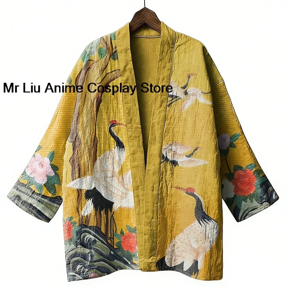 Кардиган-кимоно 3D-укё-э из полиэстера с японским принтом Желтый, S, Haori Jacket5