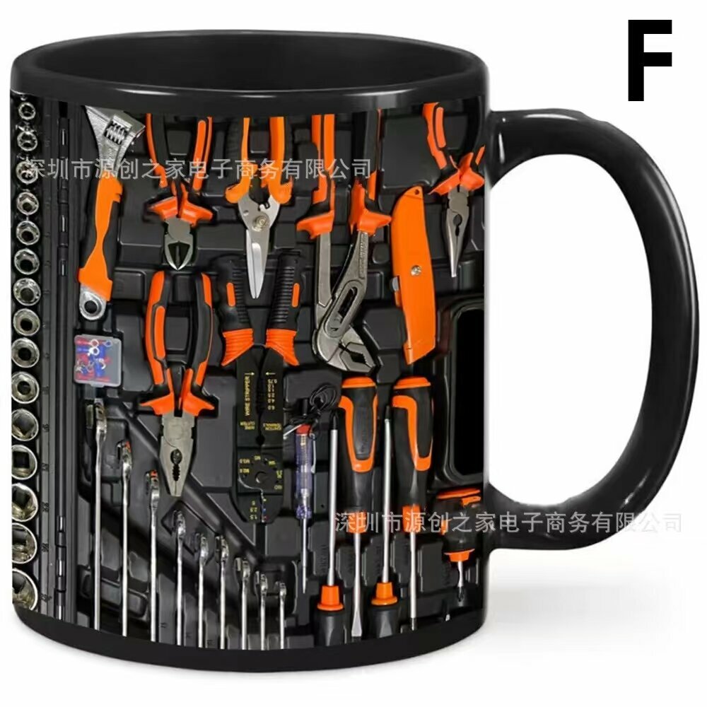 Керамическая кофейная кружка с дизайном «Toolbox Design» — 350-400 мл, черная ручка, идеальный подарок для мастеров и любителей рукоделия, 8 x 9,5 см
