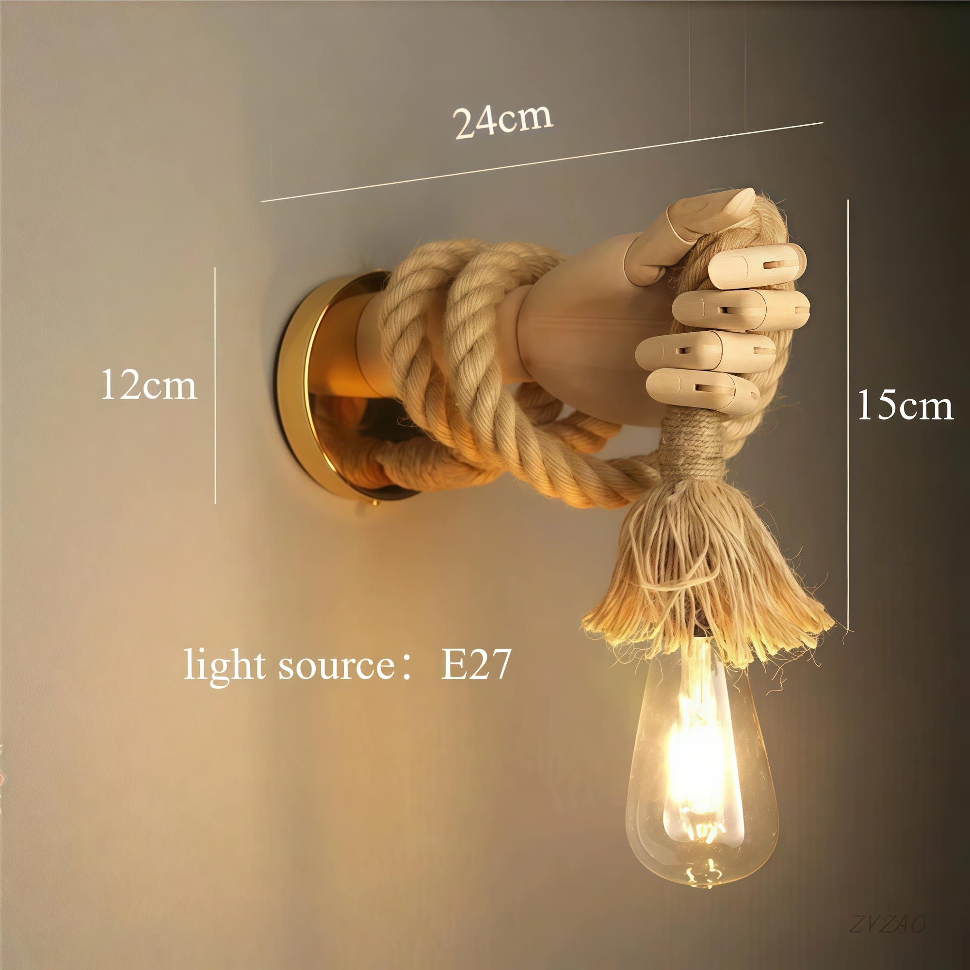 Настенный светильник ZYZAO ручной формы из пеньковой веревки, no bulb, left hand