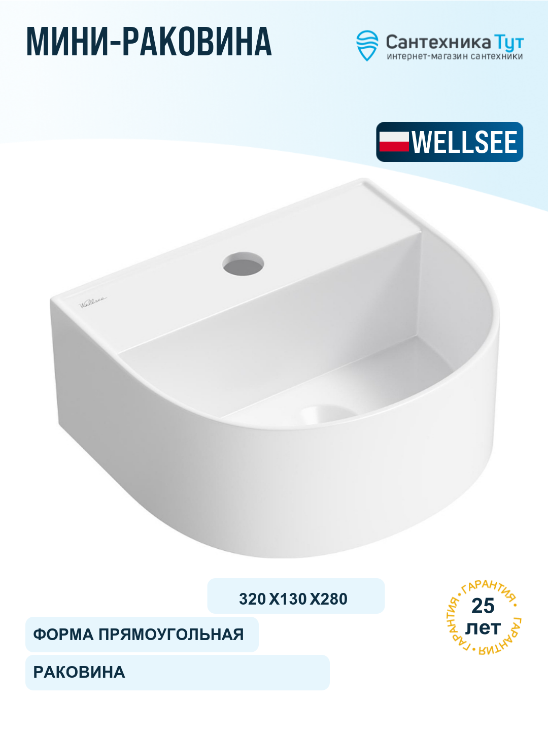 Раковина Wellsee WC Area 32 331802000 цвет Белый глянцевый