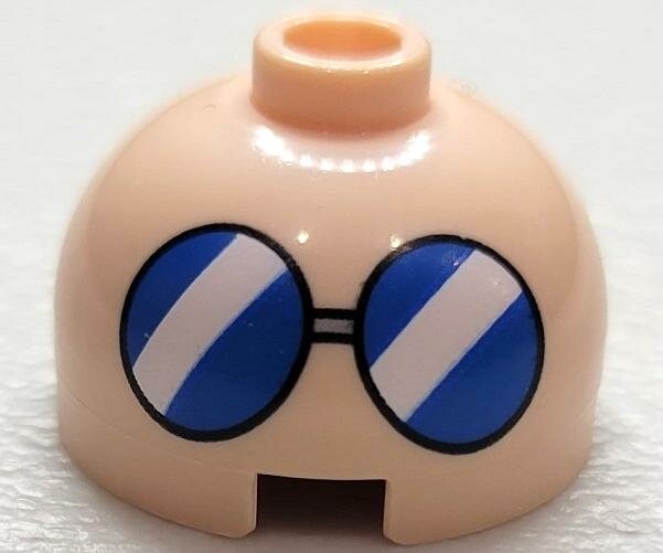 Деталь Lego 553pb040 Brick, Round 2 x 2 Dome Top with Blue Glasses with White Diagonal Stripes Pattern