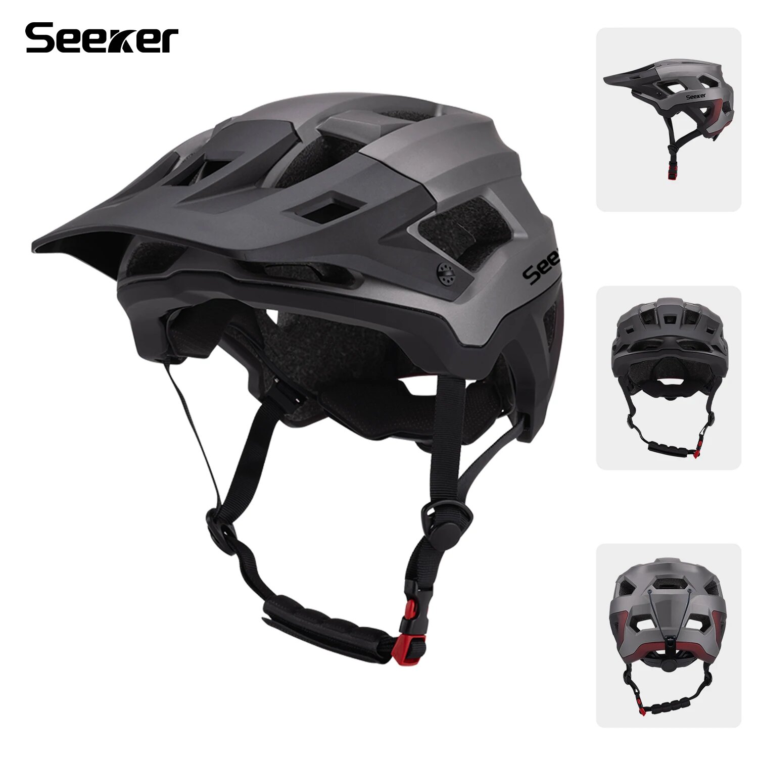 SEEKER велосипедный шлем Черный, L 59-61, Silver red