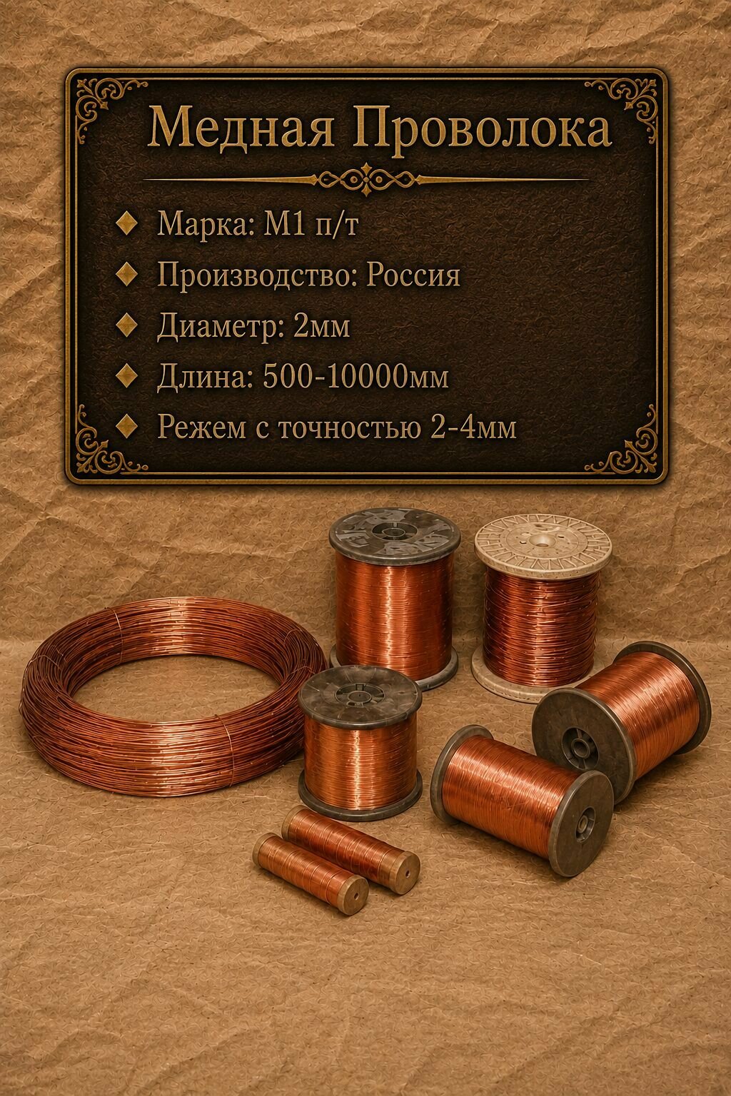 Медь М1 п/т, медная проволока диаметр 2мм, длинна 3500мм