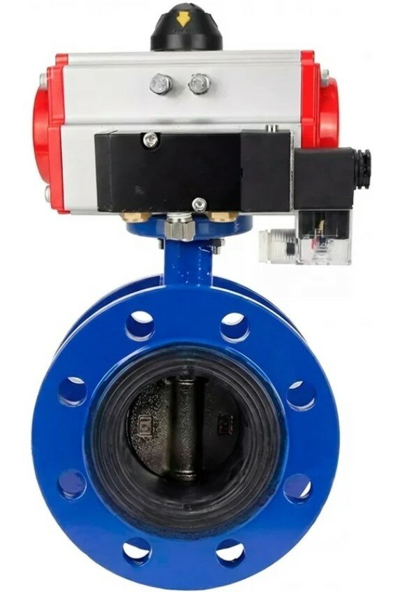 Затвор дисковый поворотный DN.ru GGG40-GGG40-EPDM-2W-F-H Ду50 Ру16 корпус - чугун GGG40, диск - чугун GGG40, уплотнение - EPDM, с пневмоприводом DA-105, пневмораспределителем PND1-S2EM-52-2-T10-220VAC и БКВ LSB-510-02ExM12-250
