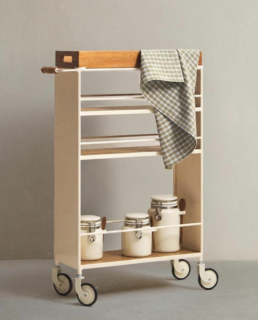Сервировочная тележка ZARA HOME 2257/077/052 - с 4 полками, на колесах, 80.5 x 53 x 19 см, цвет светло-бежевый