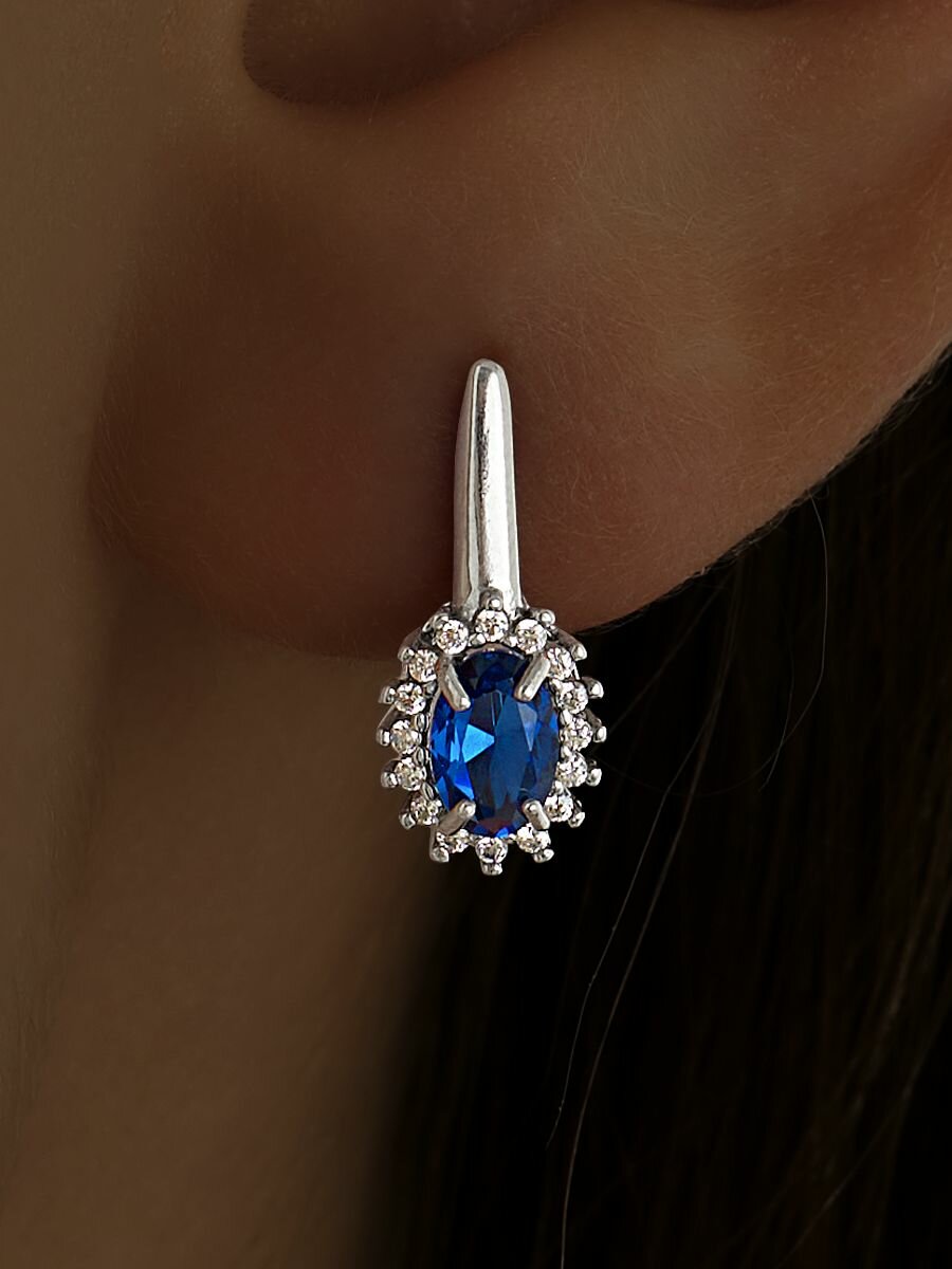 Серьги, 925 проба, фианит, сапфир синтетический