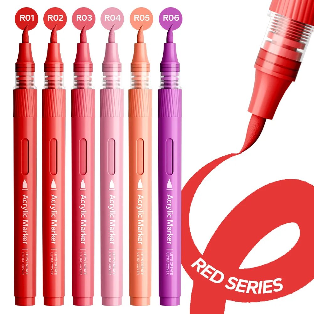 Акриловые маркеры 6 цветов Красный, Red Series