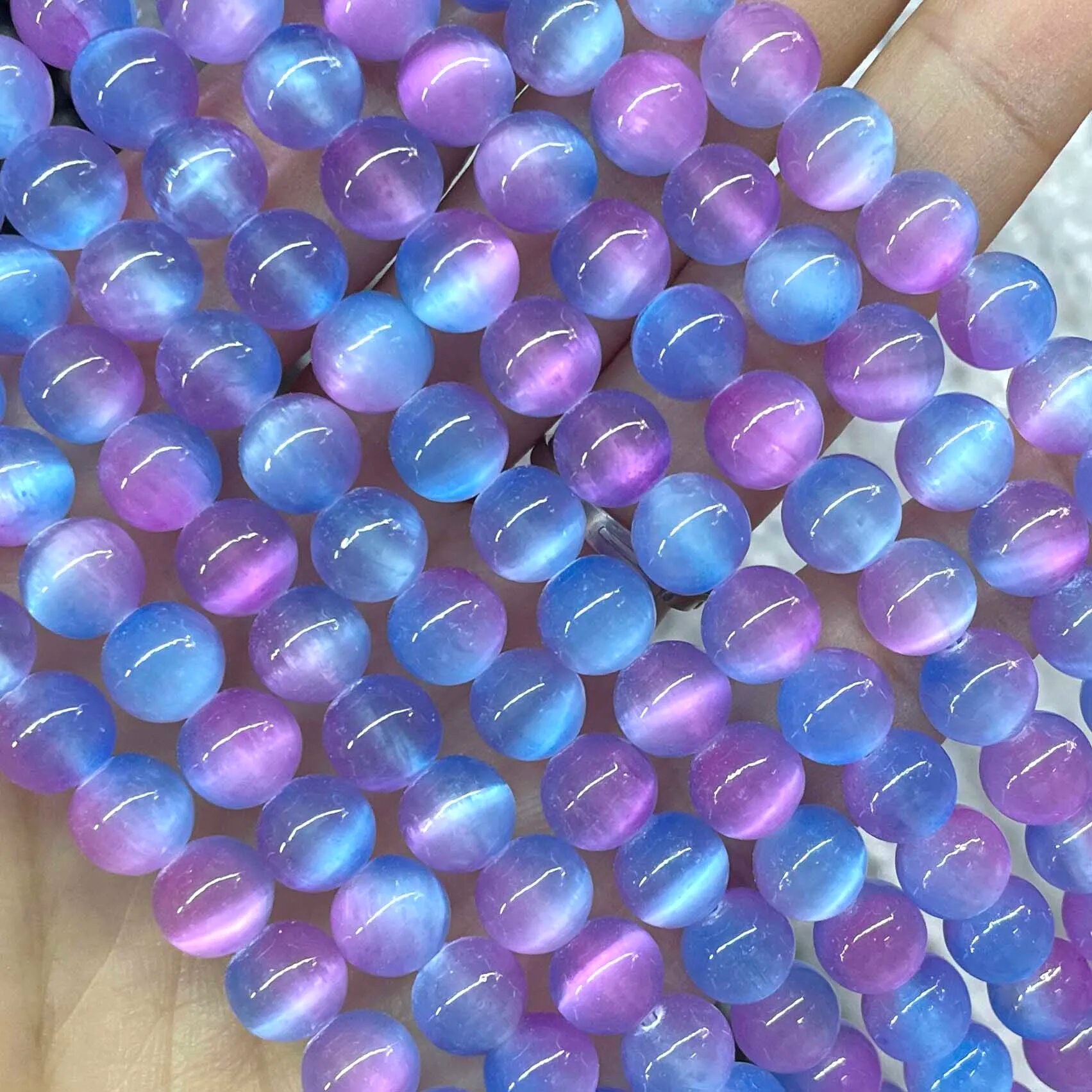 Бусины из селенита JCXAZSJ разных цветов 6мм, 8мм, 10мм Фиолетовый, 10MM About 35 PCS, Purple Blue