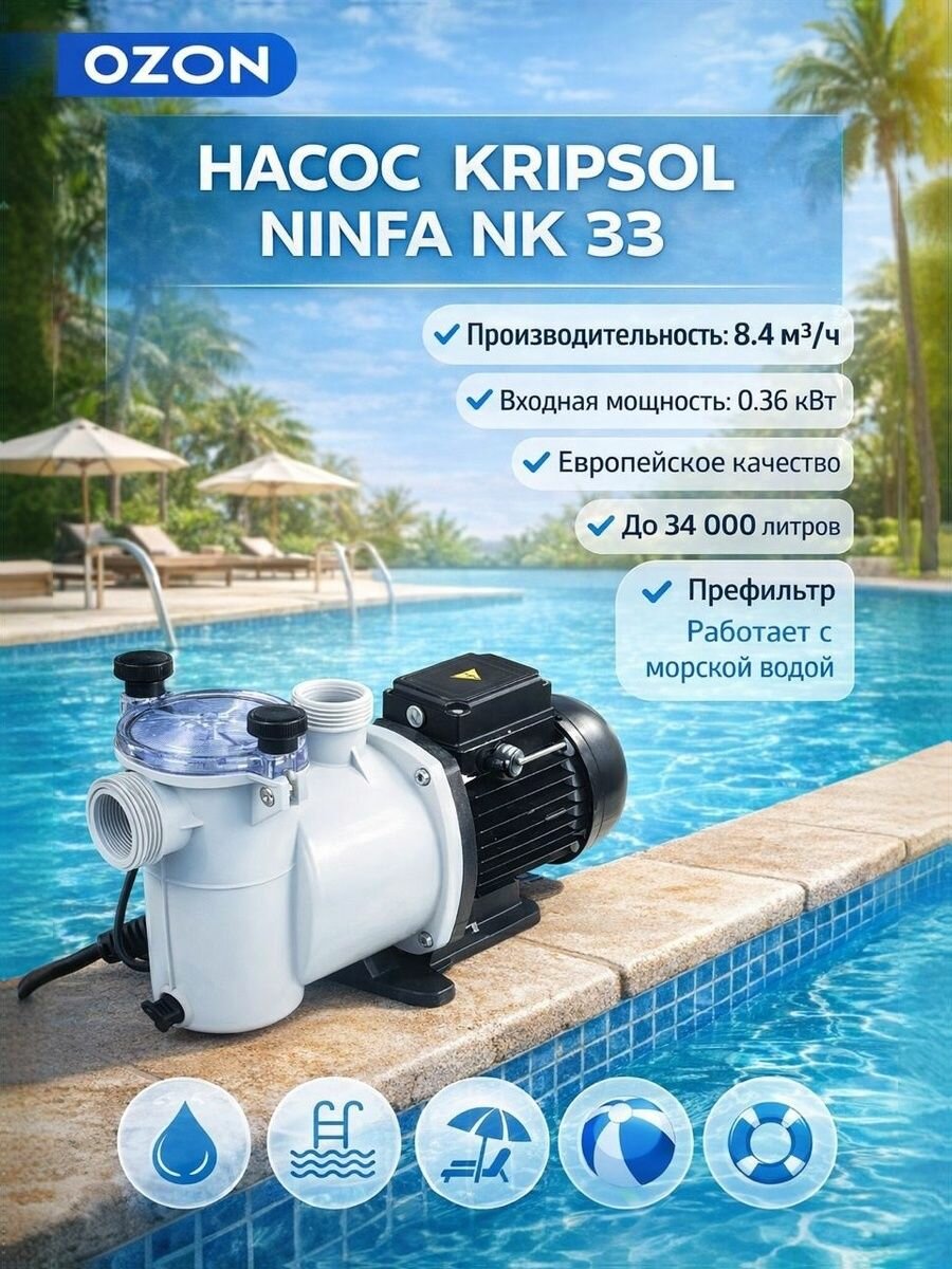Насос Kripsol Ninfa NK 33 (220V, пф, 8,4m3/h*6m, 0,36kW, 0,33HP)