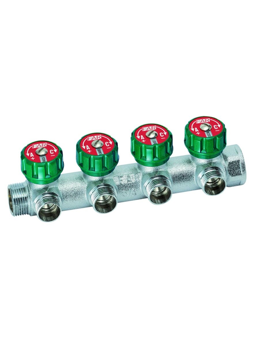 Коллектор Far 1" (ВР-НР) с 4 отв. 3/4"EU с вставкой под плоское уплотнение