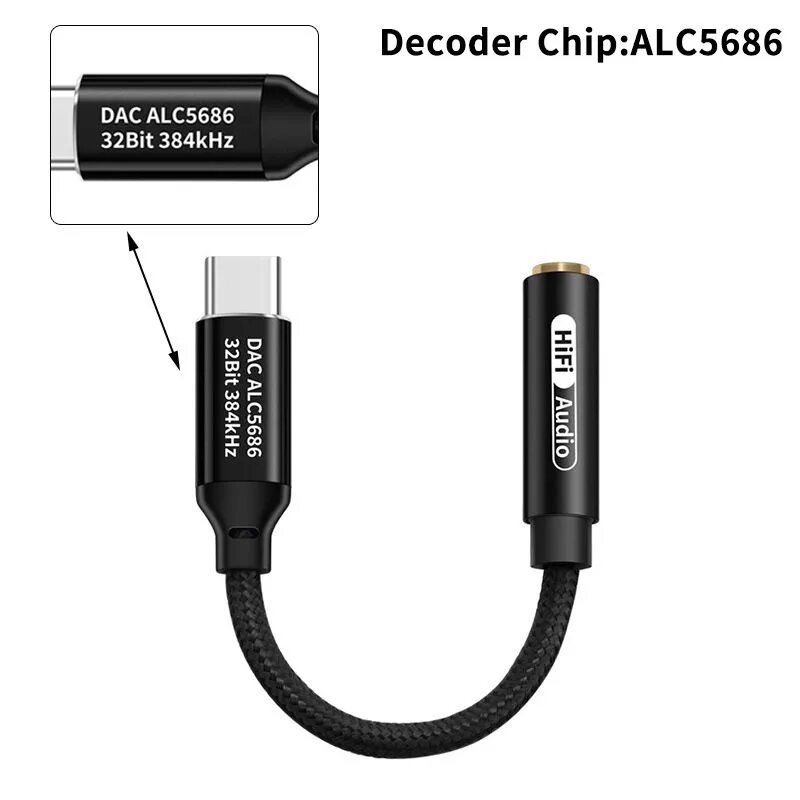 Проводной усилитель для декодирования Type C до 3,5 мм HiFi DAC ALC5686 32Bit 384kHz