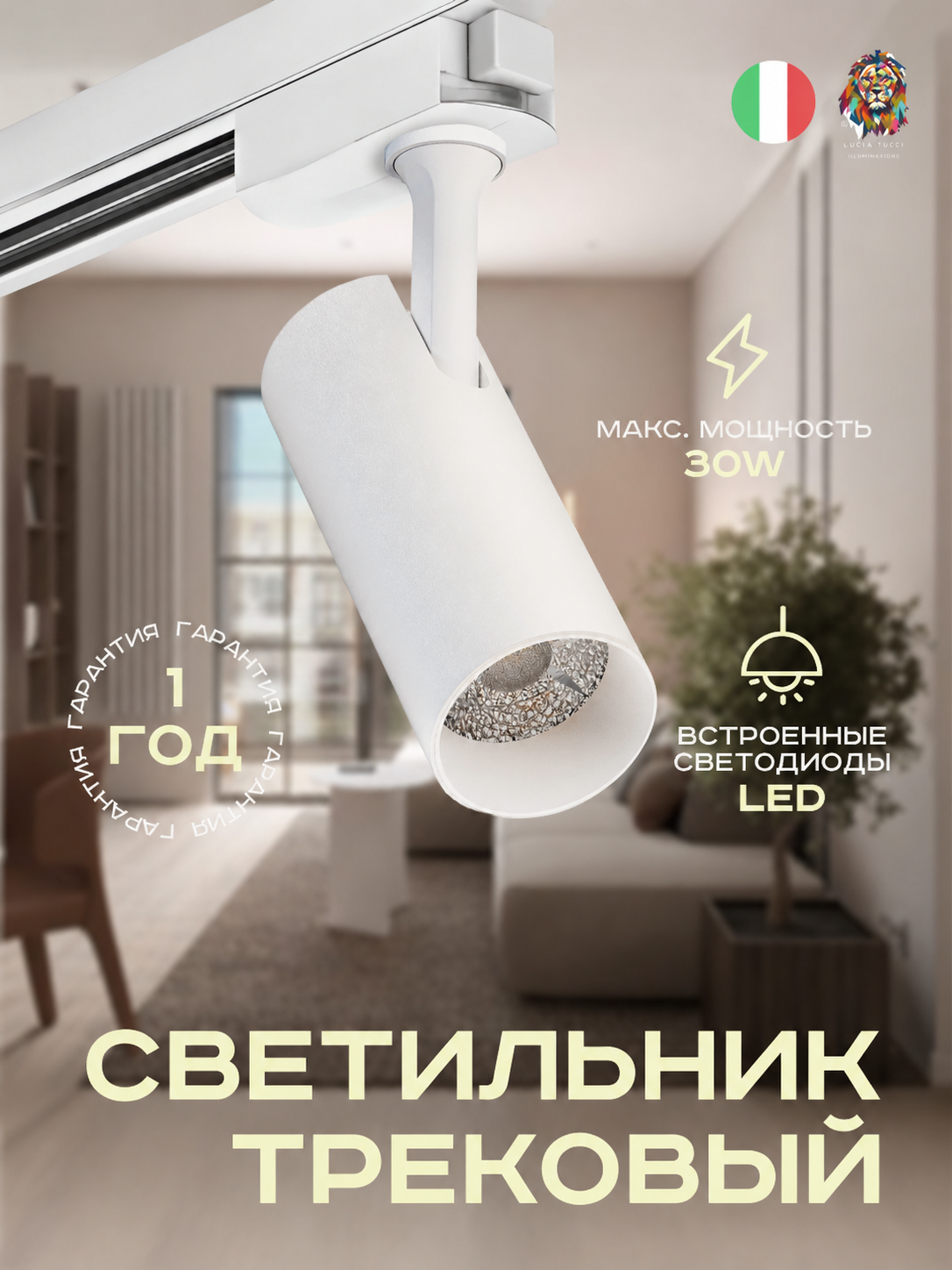 Трековый светильник потолочный светодиодный на шинопроводе LTP-T020-30W-W