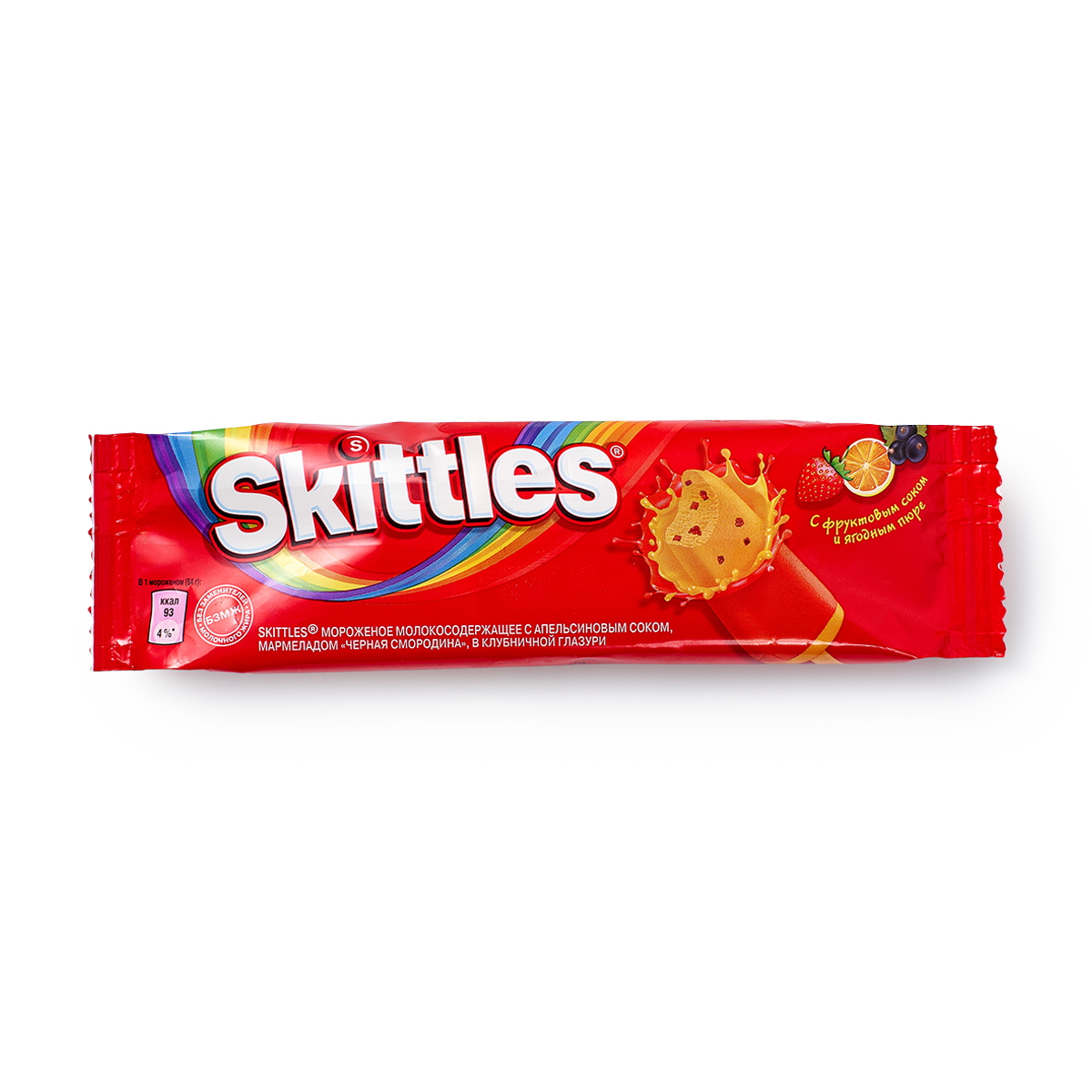 Мороженое Skittles, молочное, эскимо, в глазури, 64 г, 1 упаковка